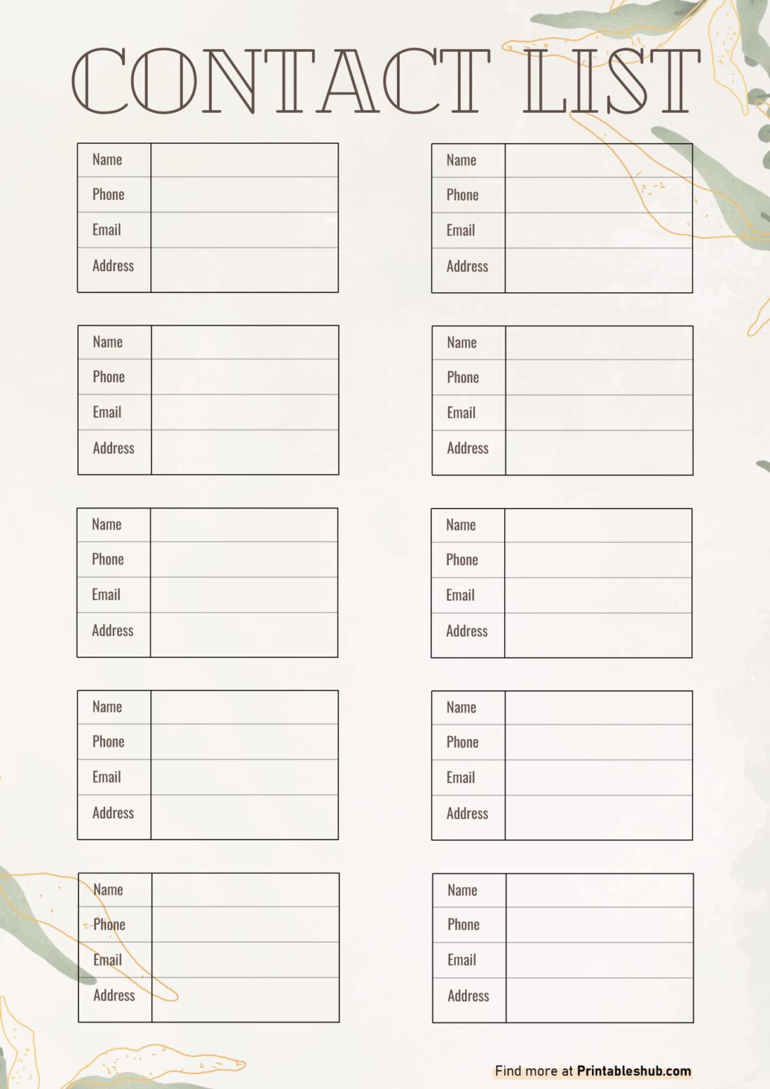 Free Printable Contact List Templates [PDF Included] - Printables Hub