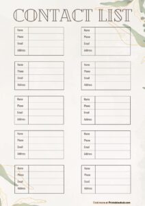 Free Printable Contact List Templates [PDF Included] - Printables Hub