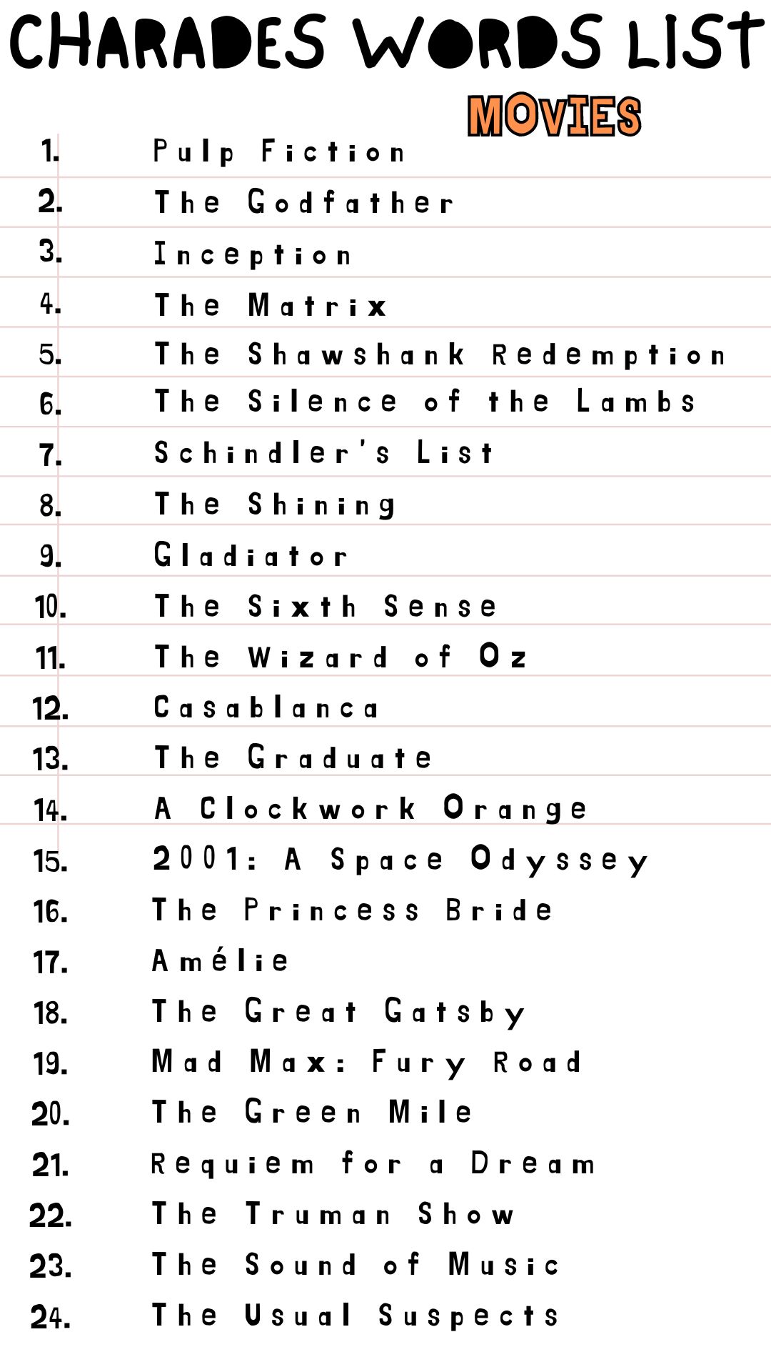 Free Printable Charades Word Lists for Kids & Adults [PDF] - Printables Hub