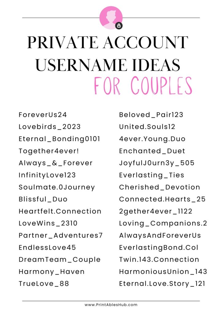 Printable Private Account Username Ideas List - Printables Hub