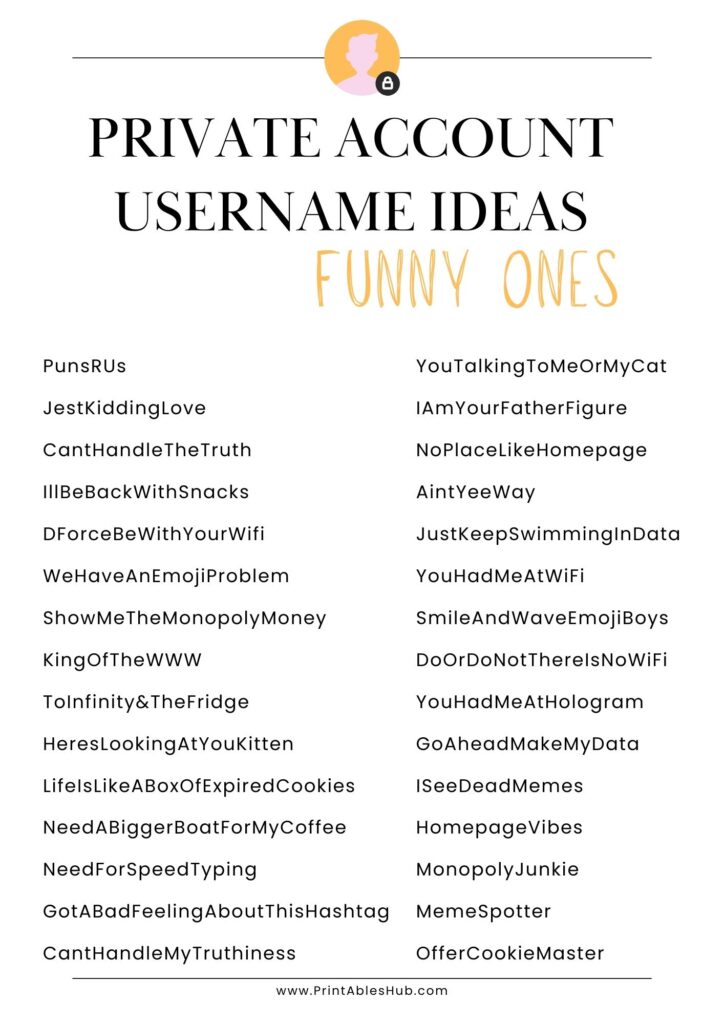 Printable Private Account Username Ideas List - Printables Hub