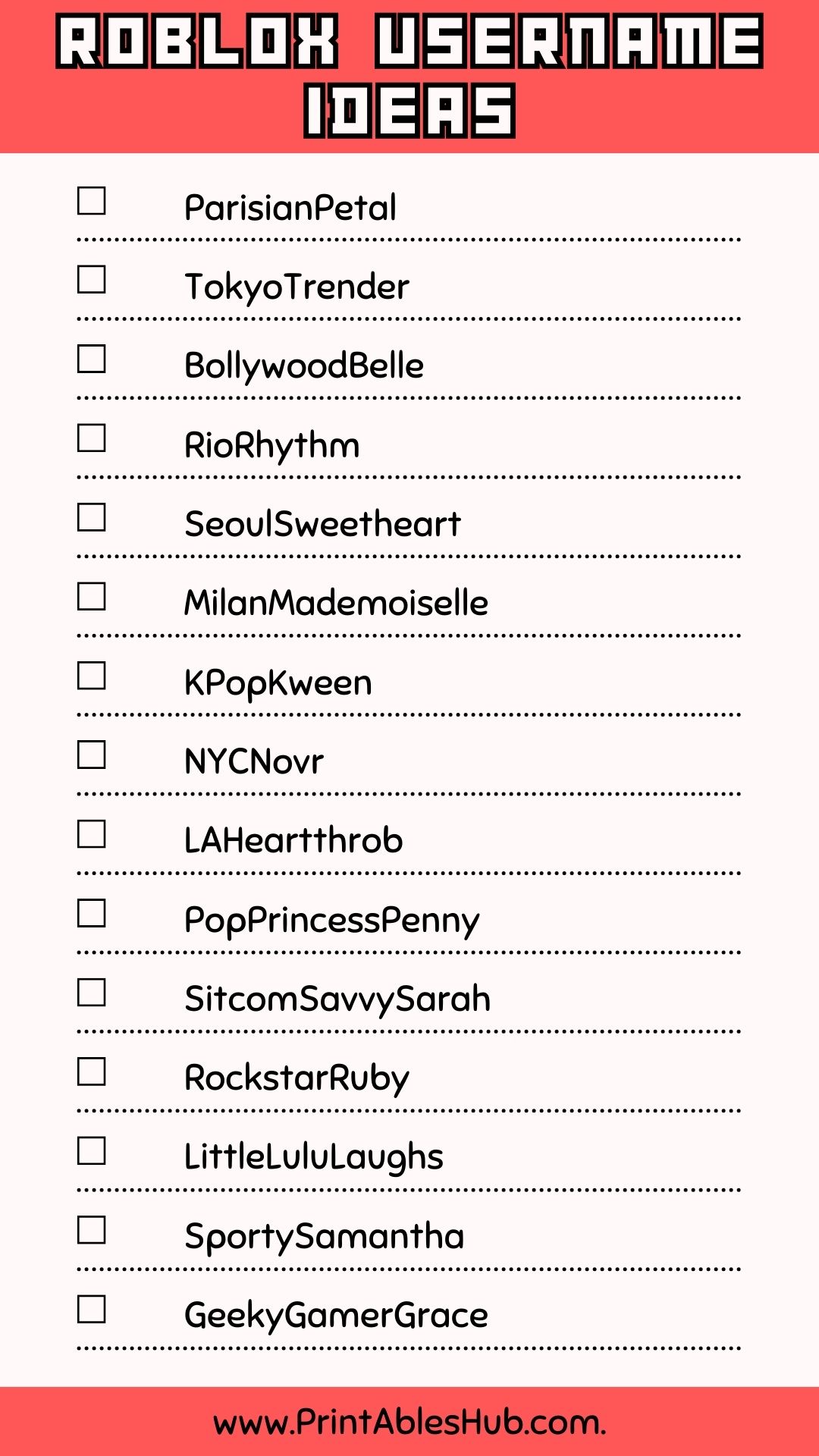 Printable List Of Roblox Username Ideas - Printables Hub