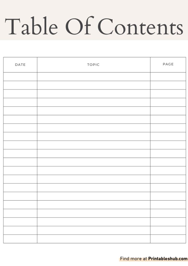 Free Printable Blank Table Of Contents Templates [PDF Included ...