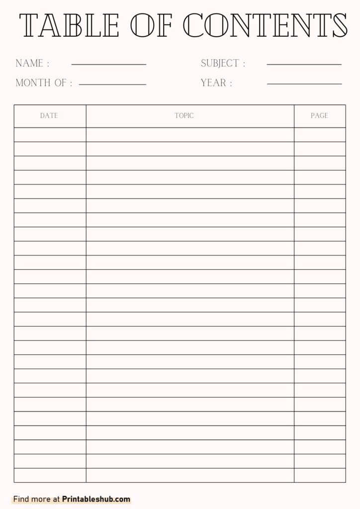 Free Printable Blank Table Of Contents Templates [PDF Included ...