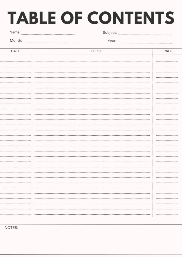 Free Printable Blank Table Of Contents Templates [PDF Included ...