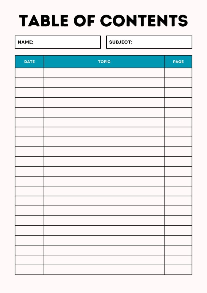 Free Printable Blank Table Of Contents Templates [PDF Included ...