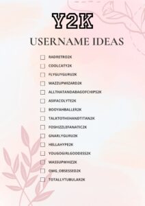 Printable List of Y2K Username Ideas - Printables Hub