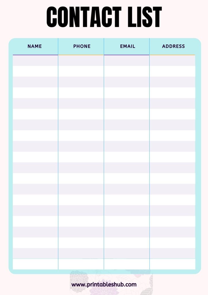 Free Printable Contact List Templates [PDF Included] - Printables Hub