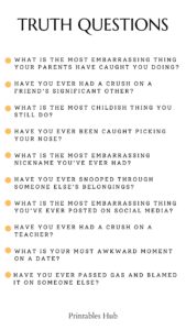 Printable List Of Truth Questions To Ask - Printables Hub