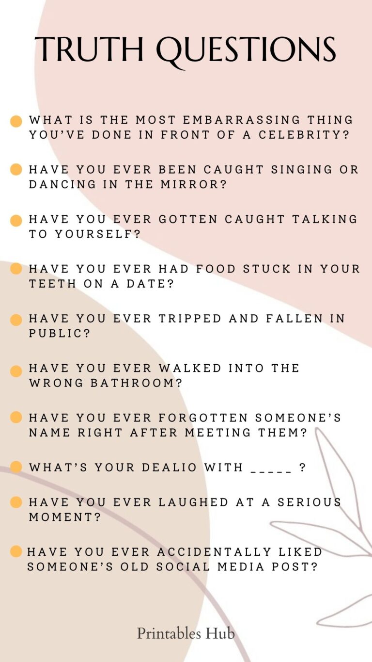 Printable List Of Truth Questions To Ask - Printables Hub