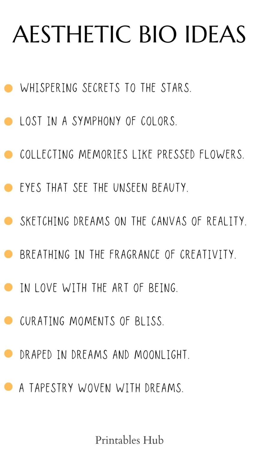 Printable List Of Aesthetic Bio Ideas [PDF Included] - Printables Hub