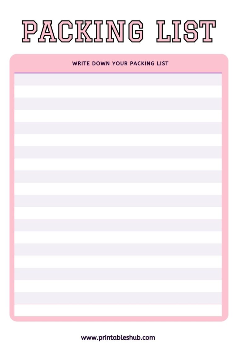 Free Printable Blank Packing List Templates [PDF Included] - Printables Hub