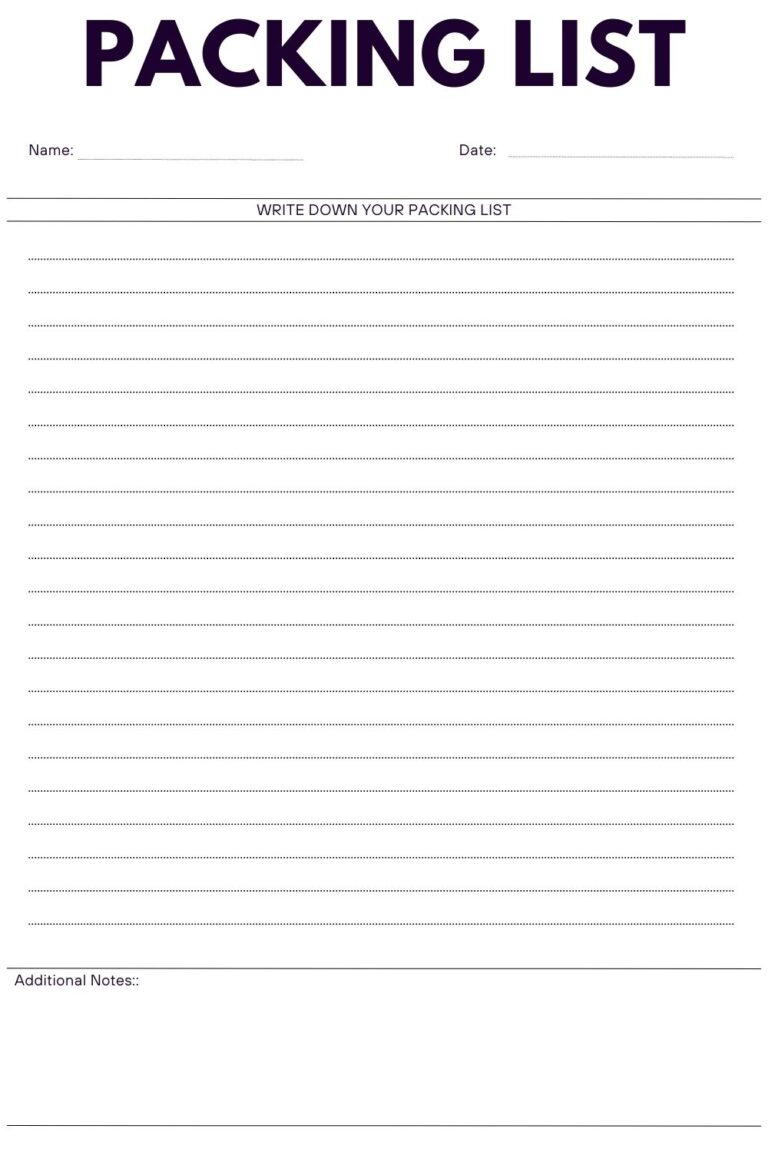 Free Printable Blank Packing List Templates [PDF Included] - Printables Hub