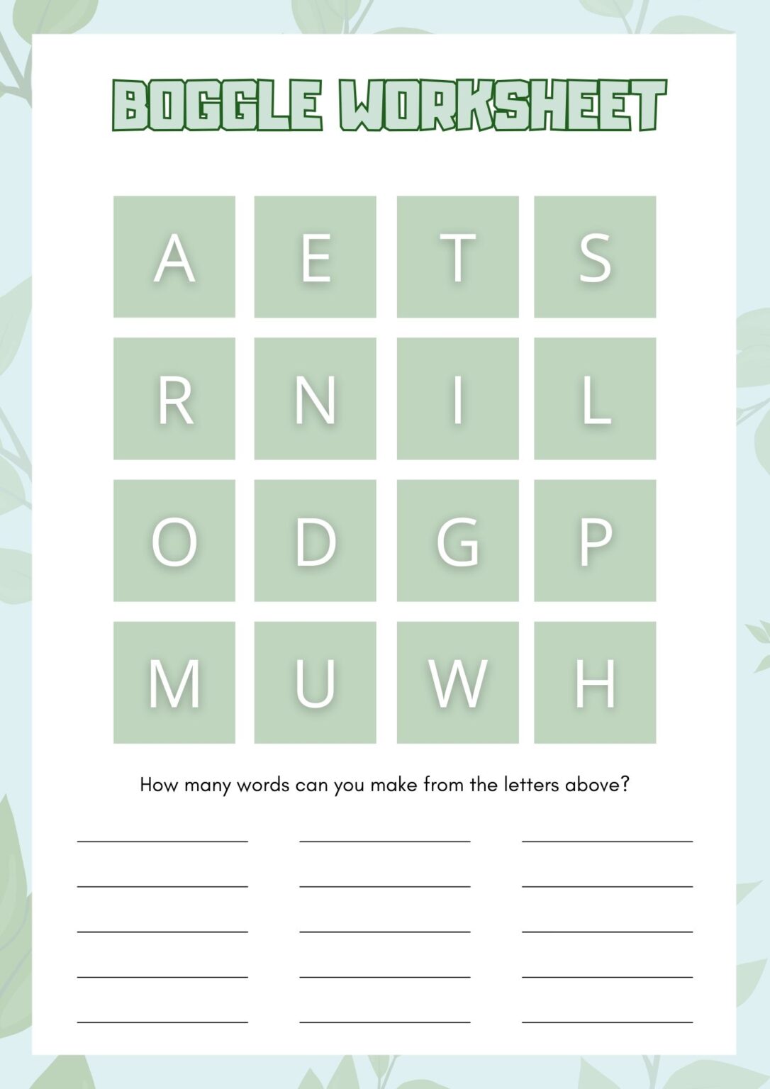 Free Printable Boggle Worksheets [PDF] - Printables Hub