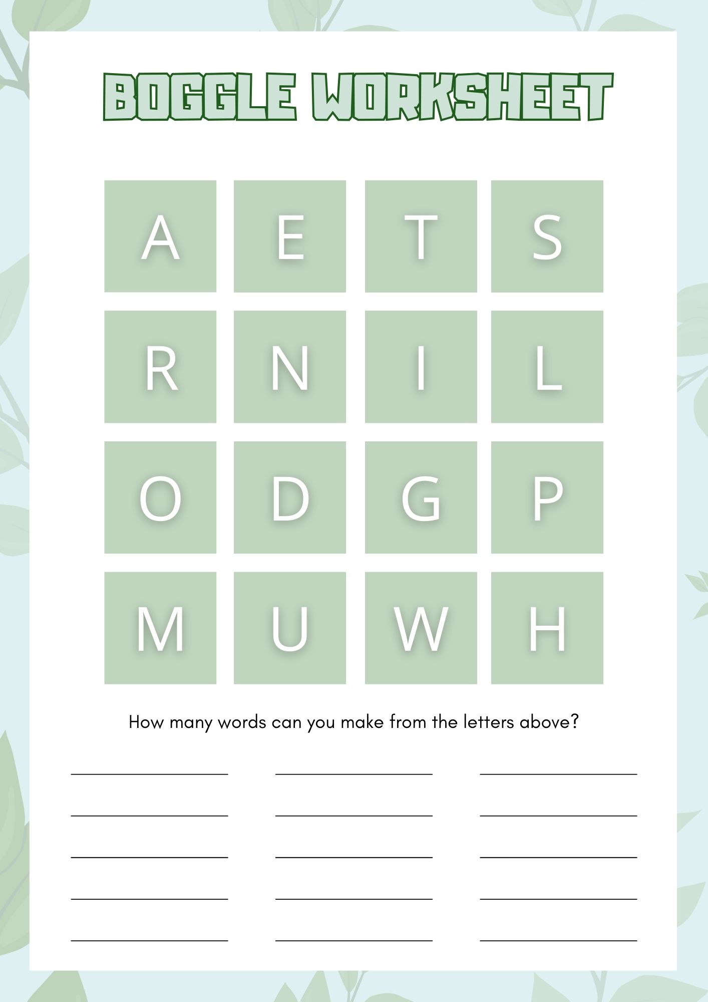 Free Printable Boggle Worksheets [PDF] - Printables Hub