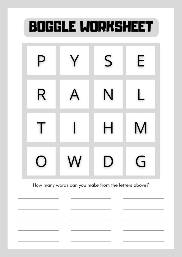 Free Printable Boggle Worksheets [PDF] - Printables Hub