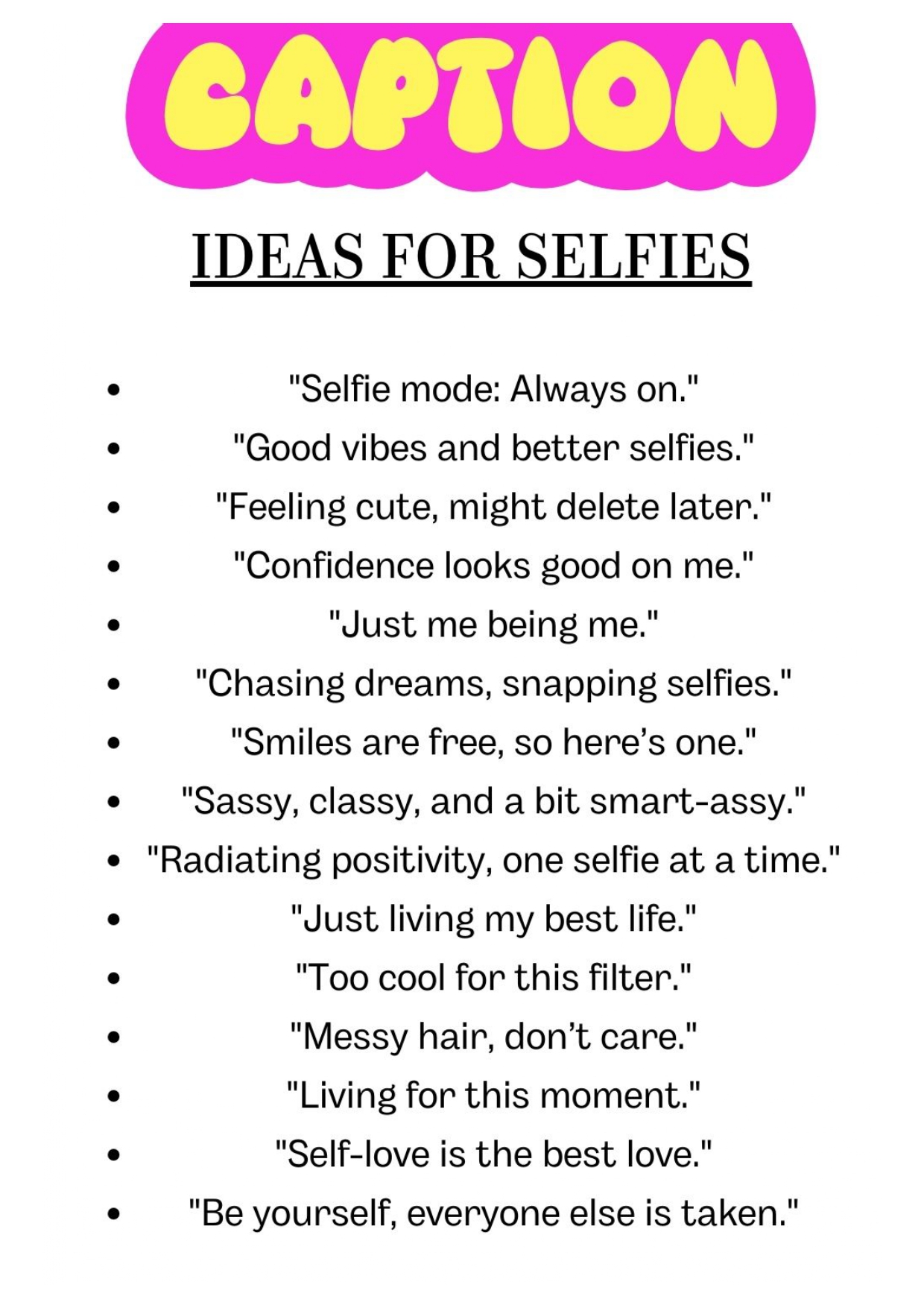 Printable List Of Instagram Caption Ideas - Printables Hub