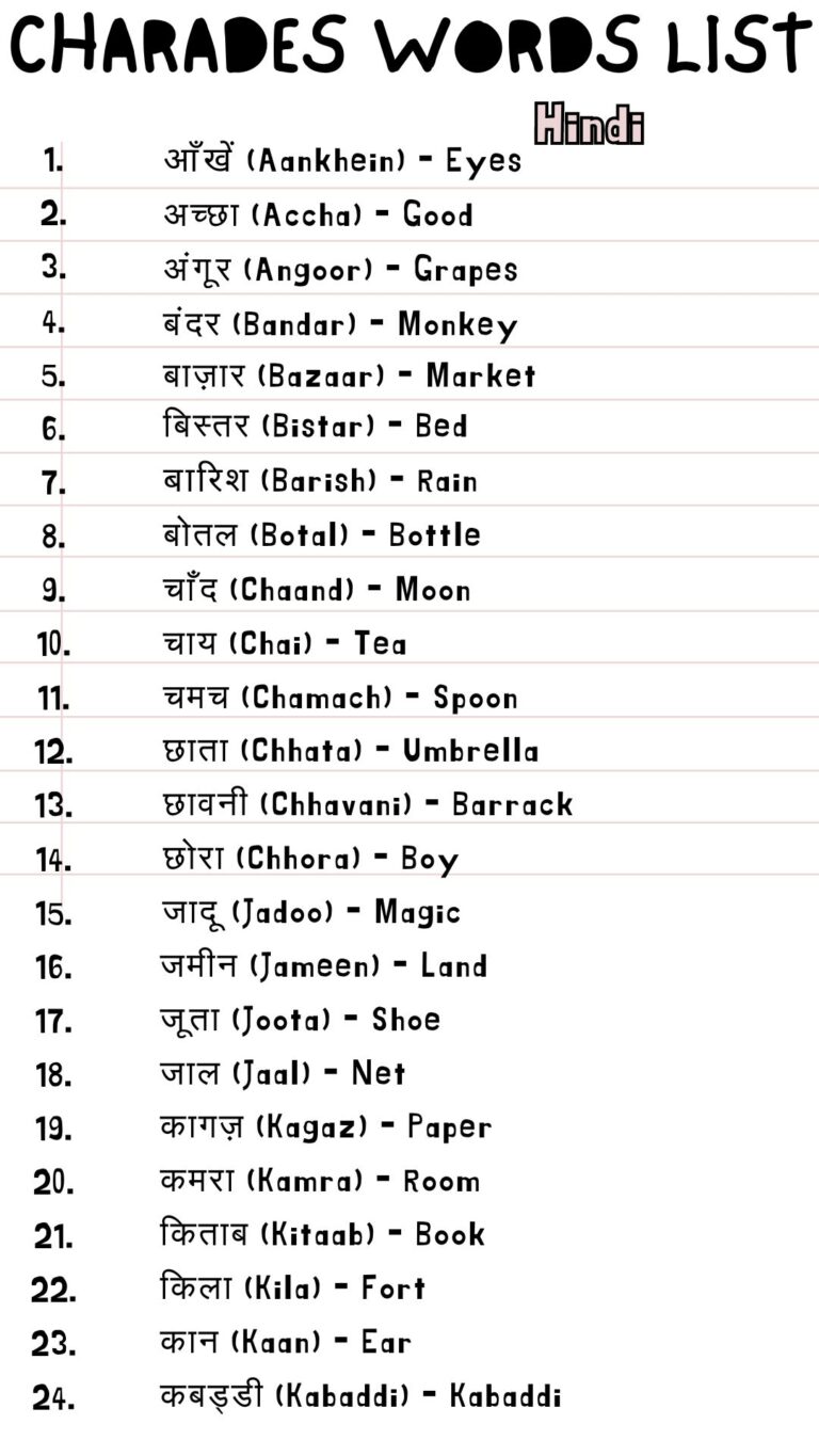 Free Printable Charades Word Lists for Kids & Adults [PDF] - Printables Hub