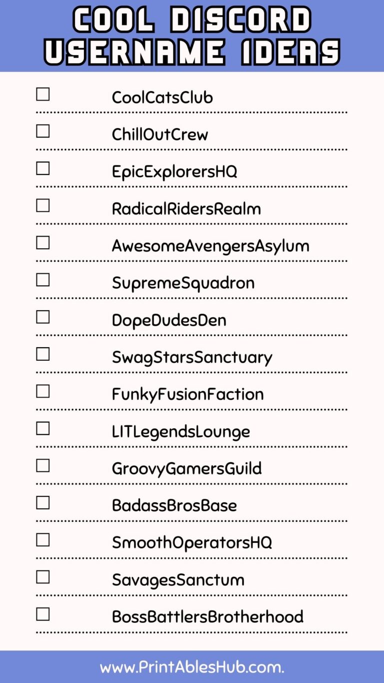 Free Printable List Of Awesome DISCORD Username Ideas - Printables Hub