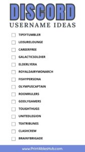 Free Printable List Of Awesome DISCORD Username Ideas - Printables Hub