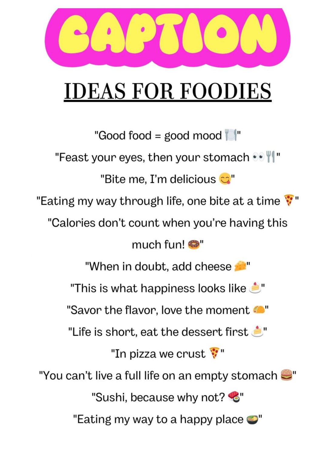 Printable List Of Instagram Caption Ideas - Printables Hub