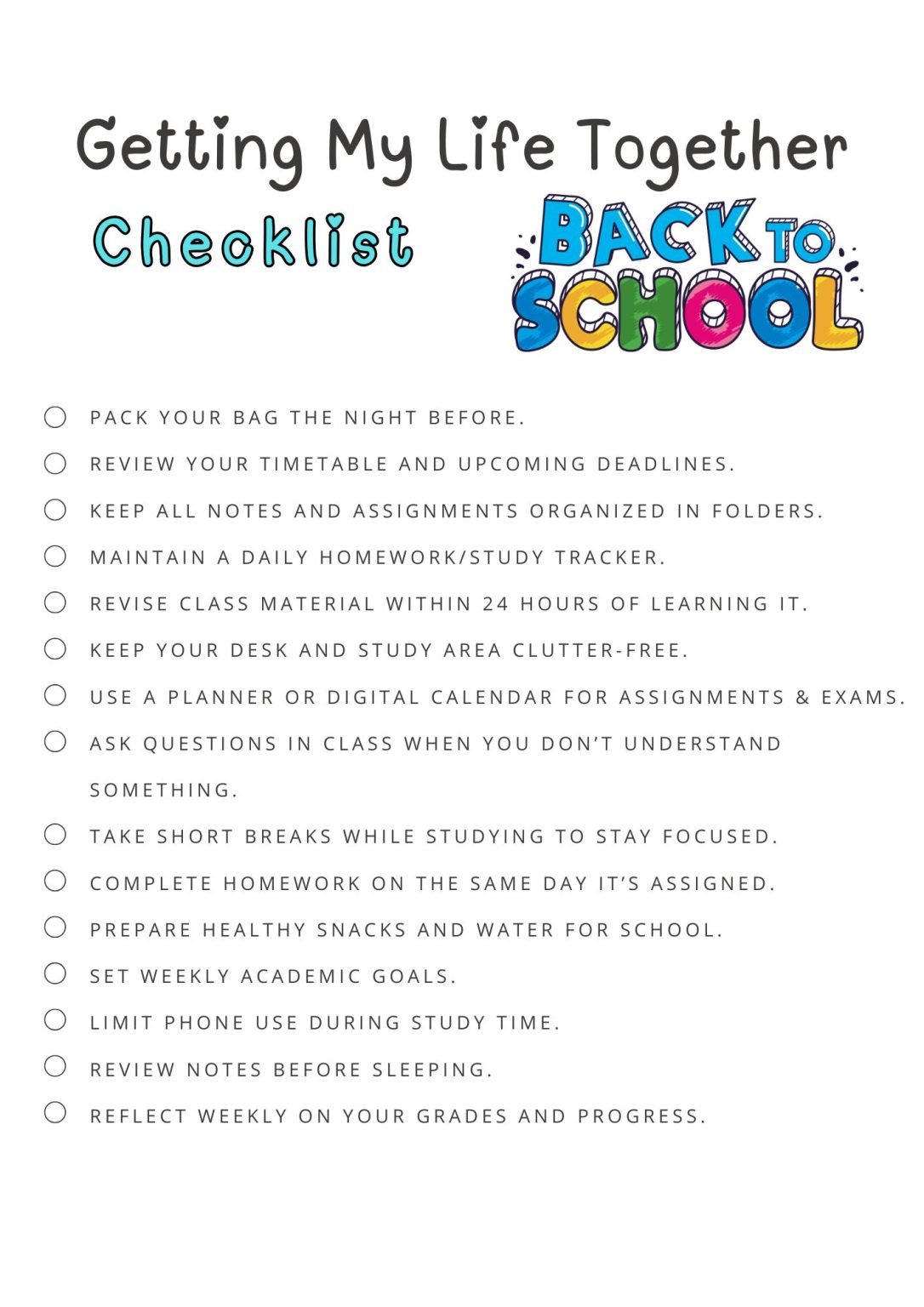 Printable Getting My Life Together Checklist [PDF Included ...