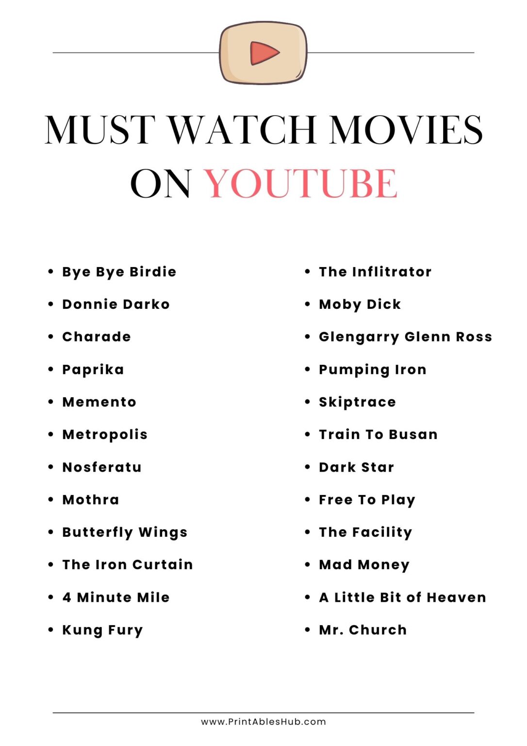 Printable List Of Awesome Movies To Watch - Printables Hub