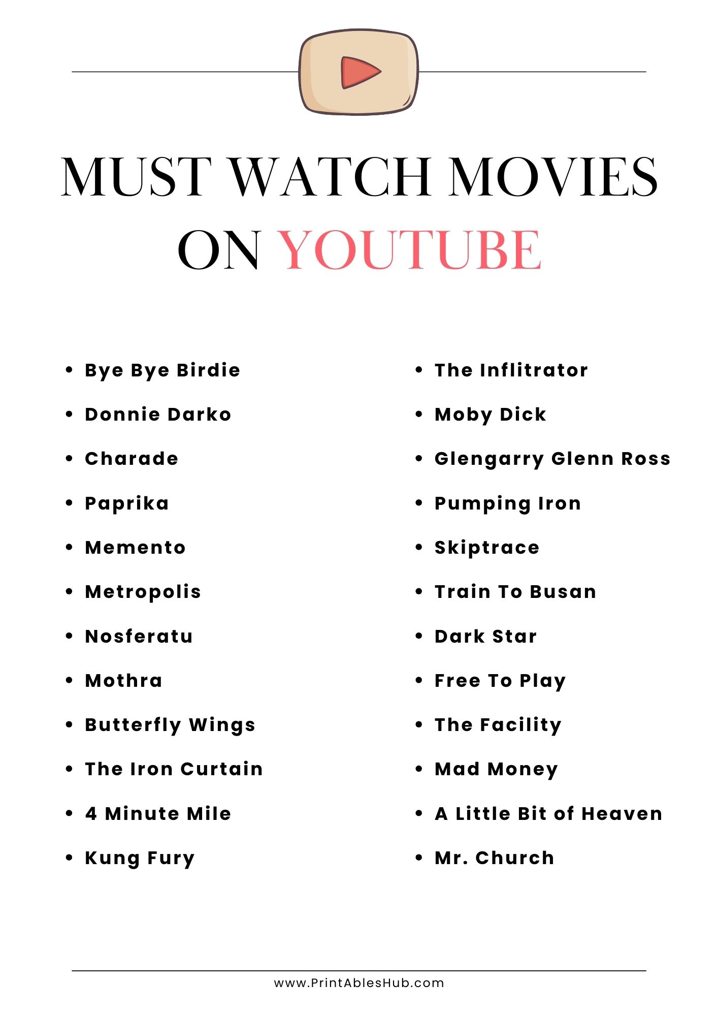 Printable List Of Awesome Movies To Watch - Printables Hub