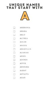 Printable List of Names starting with “A” - Printables Hub