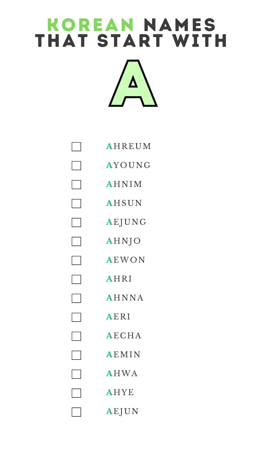 Printable List of Names starting with “A” - Printables Hub