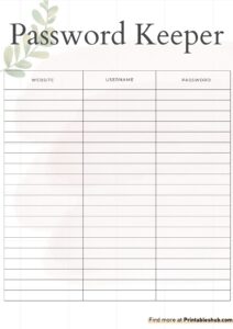 Free Printable Blank Password Keeper Templates [PDF Included ...