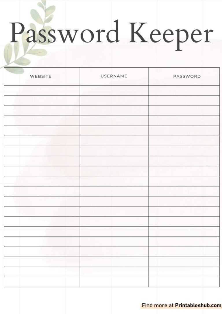 Free Printable Blank Password Keeper Templates [PDF Included ...