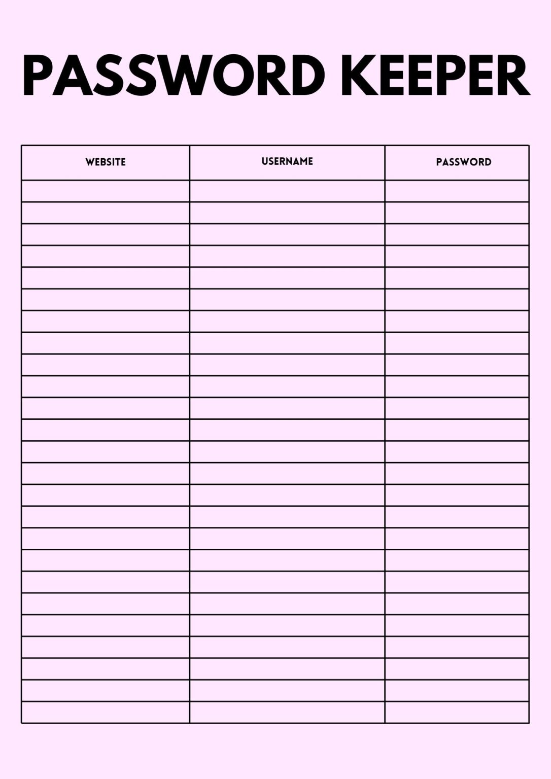 Free Printable Blank Password Keeper Templates [PDF Included ...