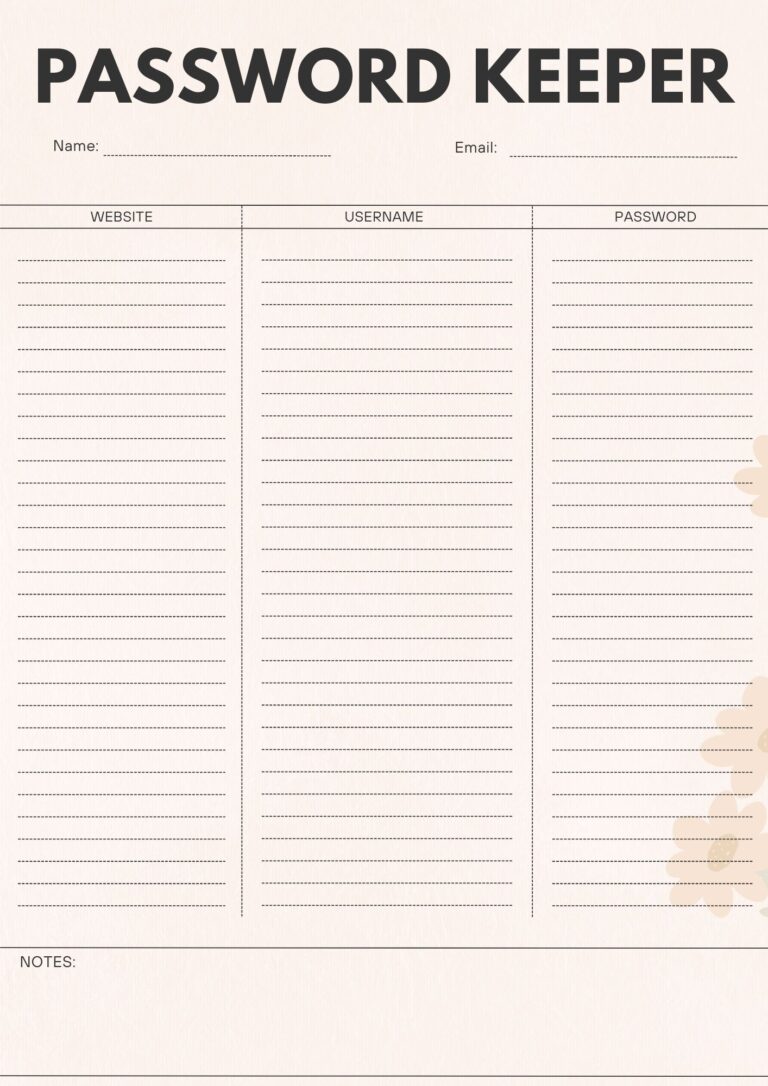 Free Printable Blank Password Keeper Templates [PDF Included ...