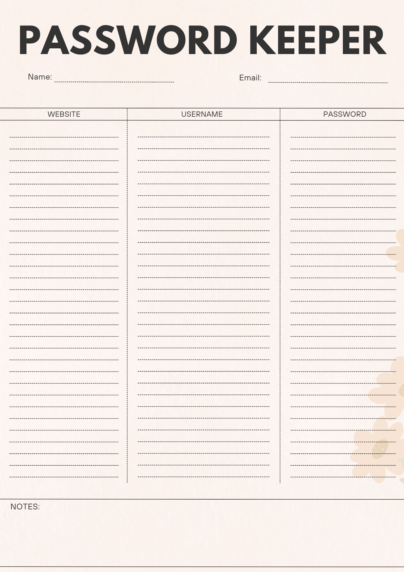 Free Printable Blank Password Keeper Templates [PDF Included ...