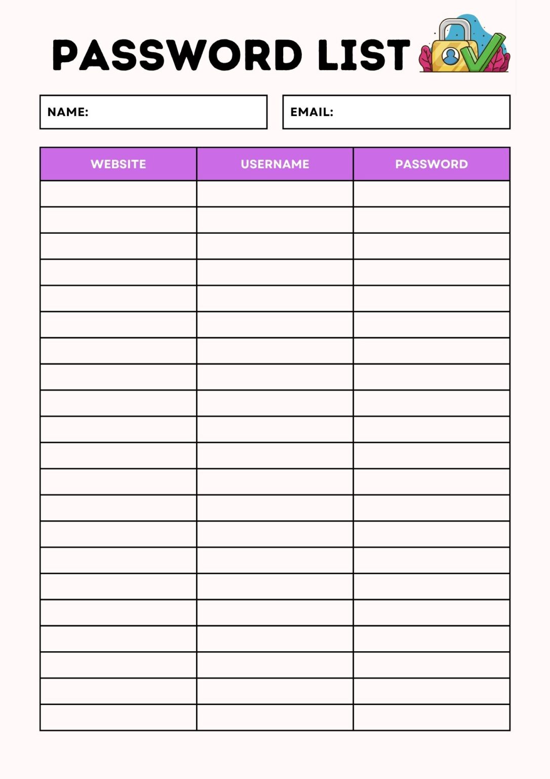 Free Printable Blank Password Keeper Templates [PDF Included ...