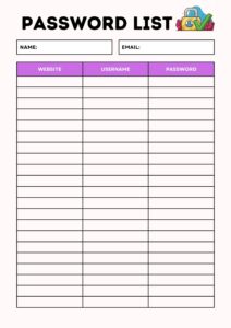 Free Printable Blank Password Keeper Templates [PDF Included ...