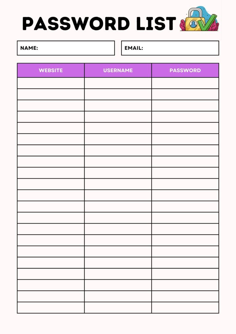 Free Printable Blank Password Keeper Templates [PDF Included ...