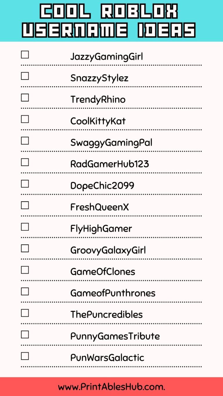 Printable List Of Roblox Username Ideas - Printables Hub