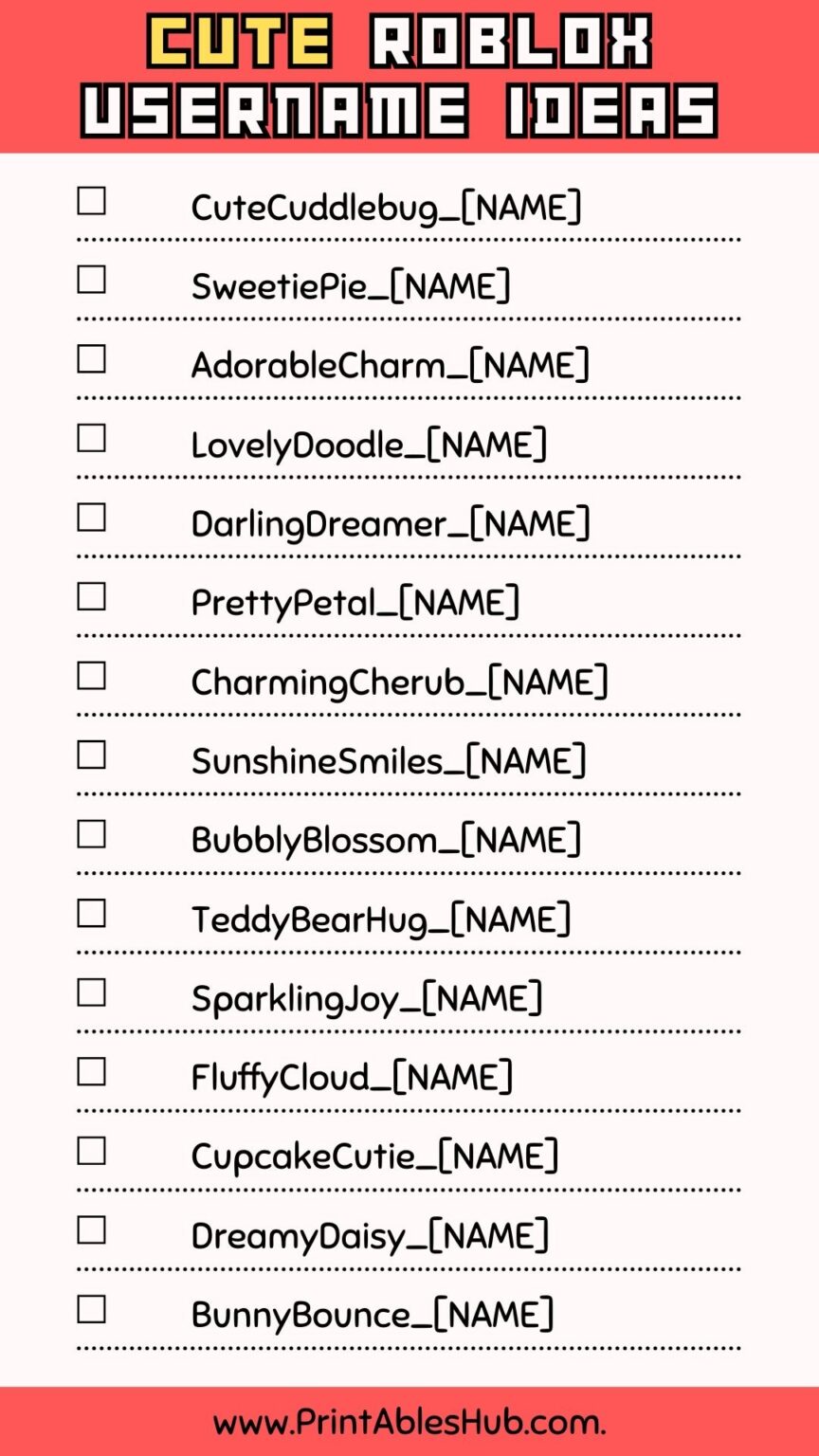 Printable List Of Roblox Username Ideas - Printables Hub