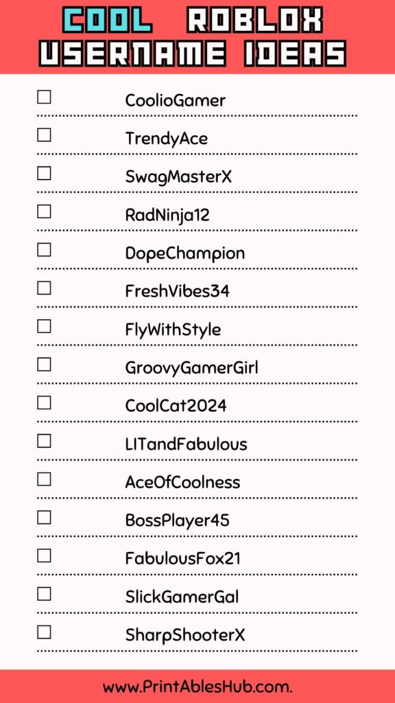 Printable List Of Roblox Username Ideas - Printables Hub