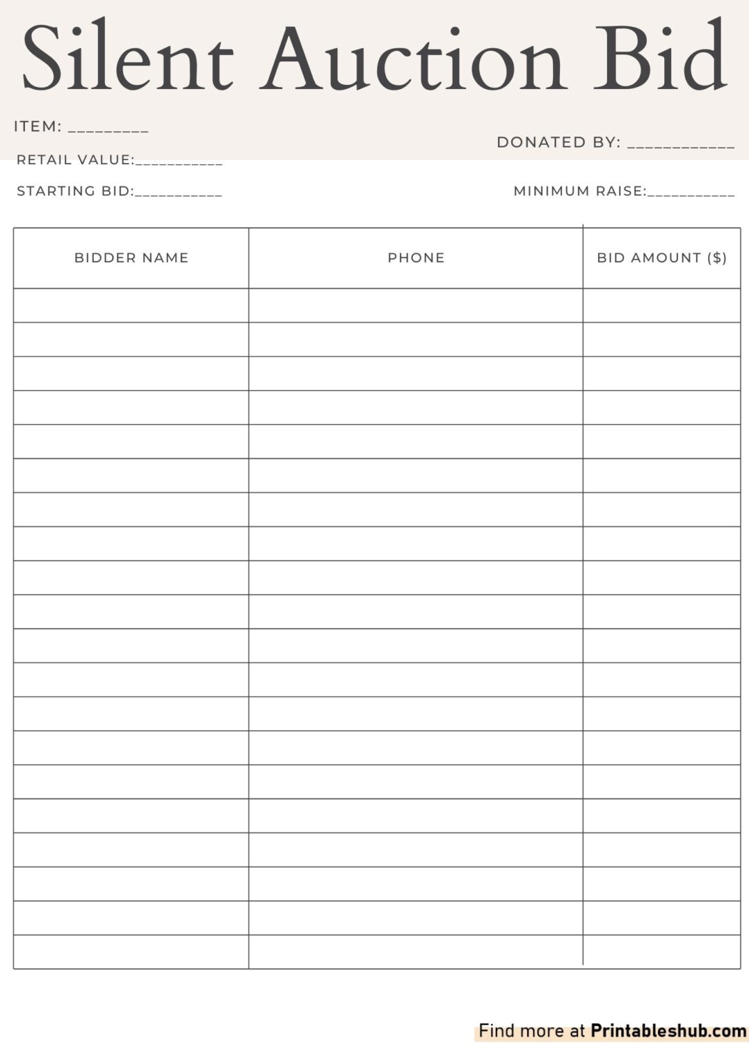 Free Printable Blank Silent Auction Bid Templates [PDF Included ...