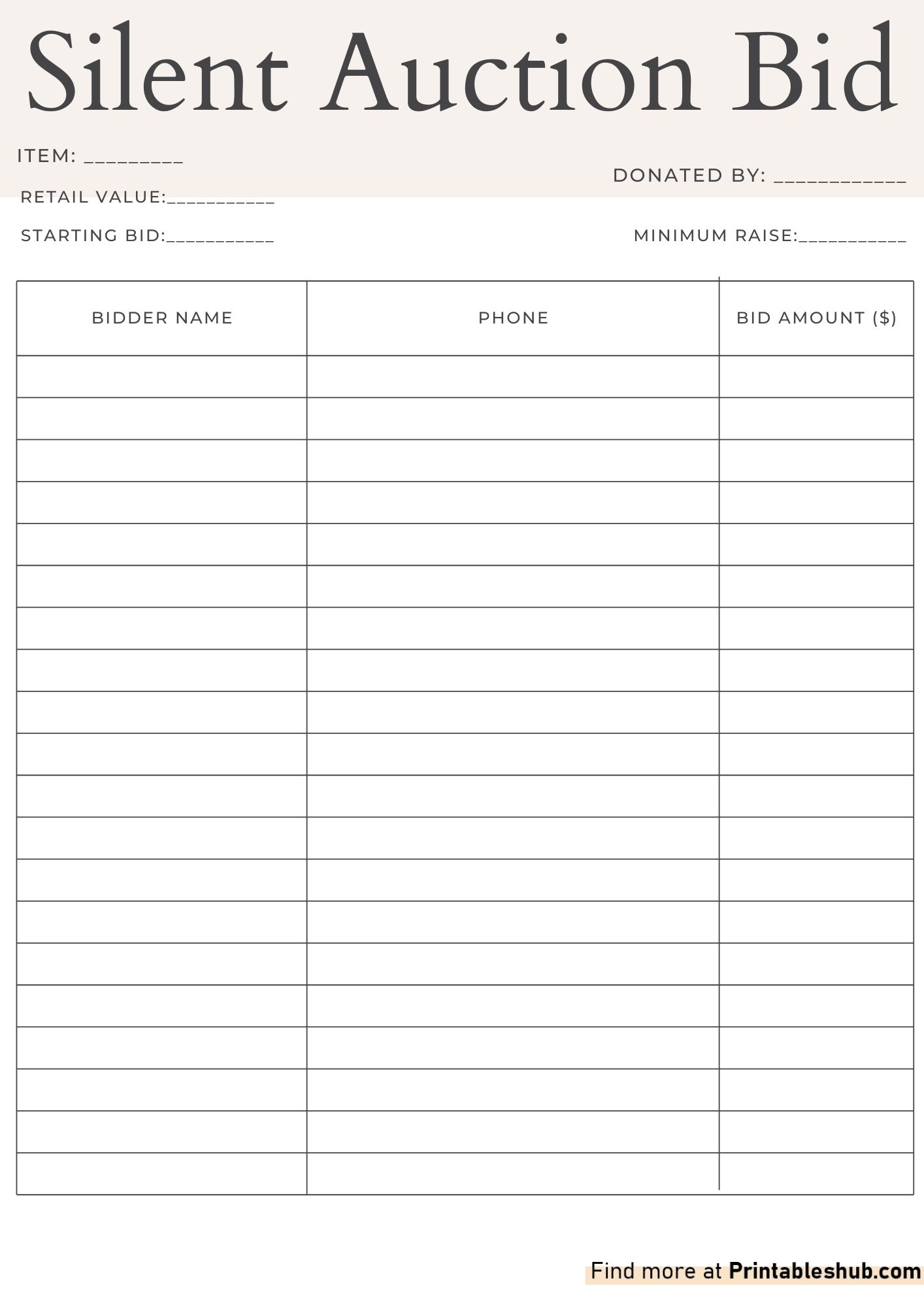 Free Printable Blank Silent Auction Bid Templates [PDF Included ...