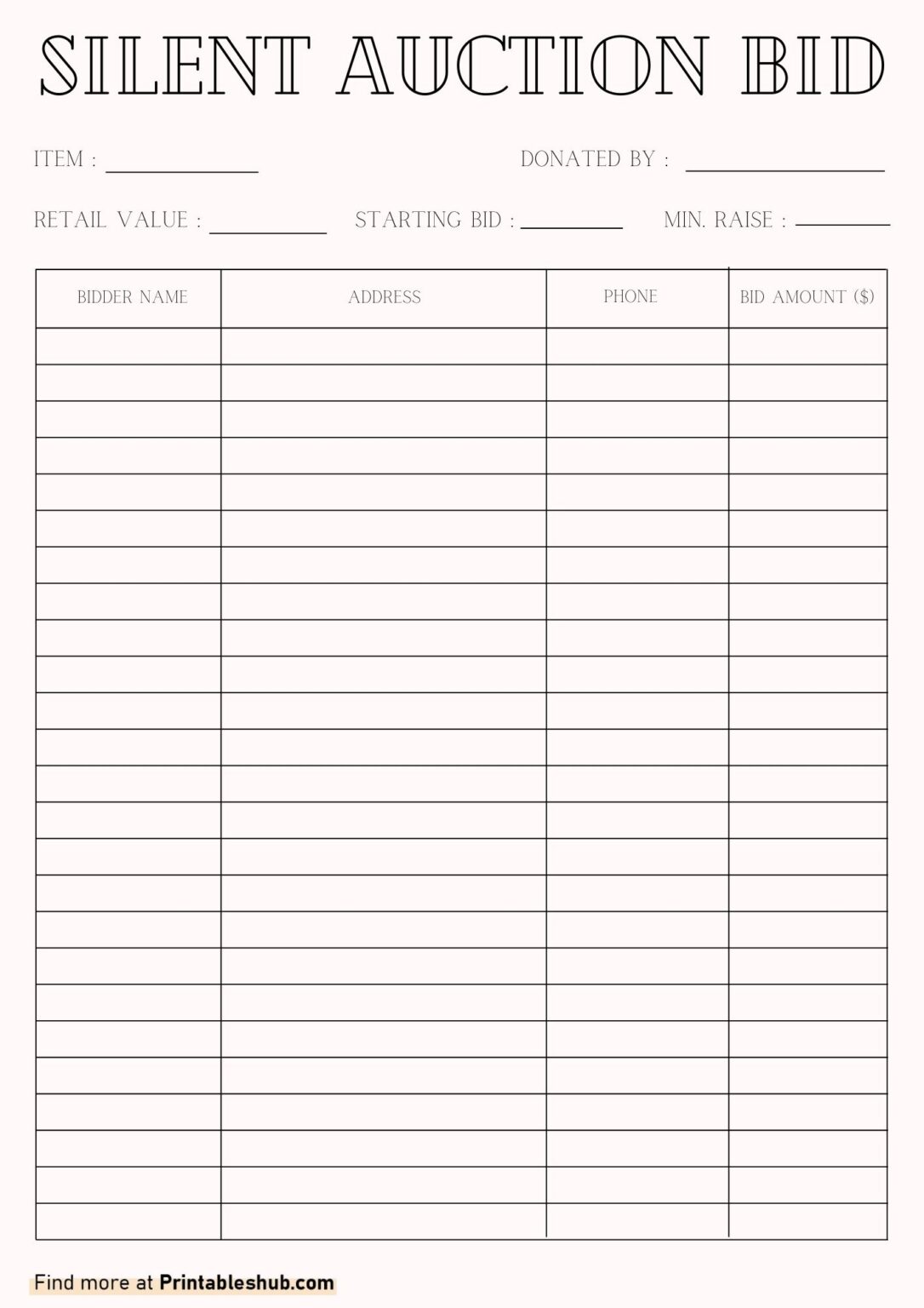 Free Printable Blank Silent Auction Bid Templates [PDF Included ...