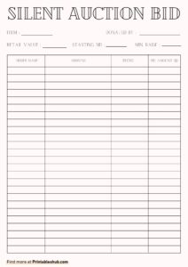 Free Printable Blank Silent Auction Bid Templates [PDF Included ...