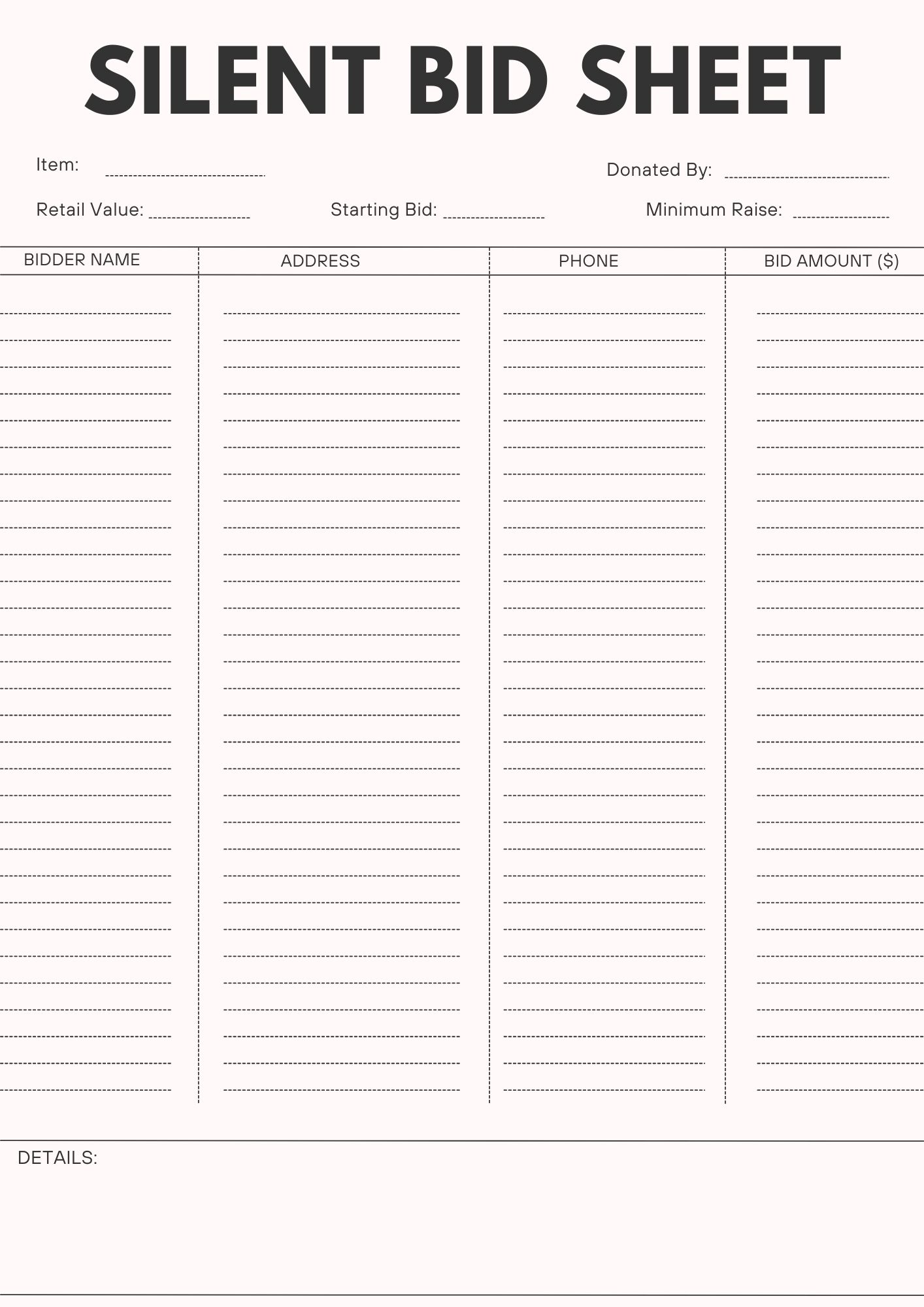Free Printable Blank Silent Auction Bid Templates [PDF Included ...