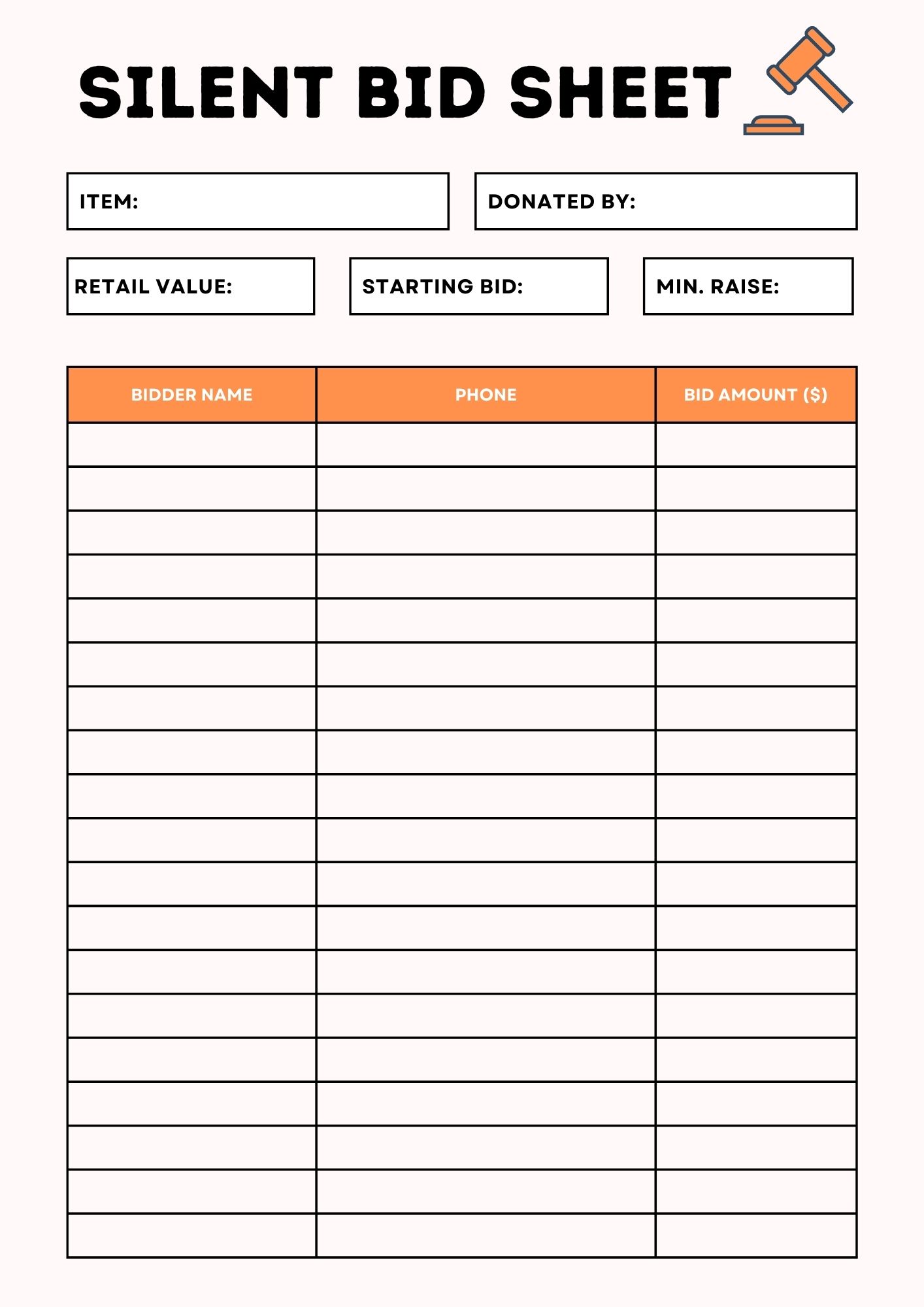 Free Printable Blank Silent Auction Bid Templates [PDF Included ...