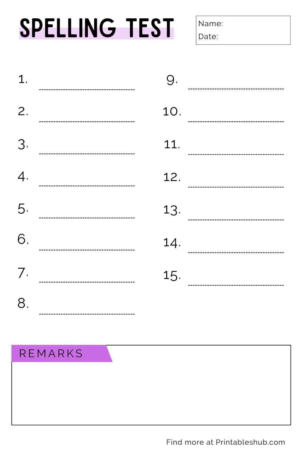 Blank Spelling Test Templates {10,12,15,18, 20,25 words} [PDF Included ...