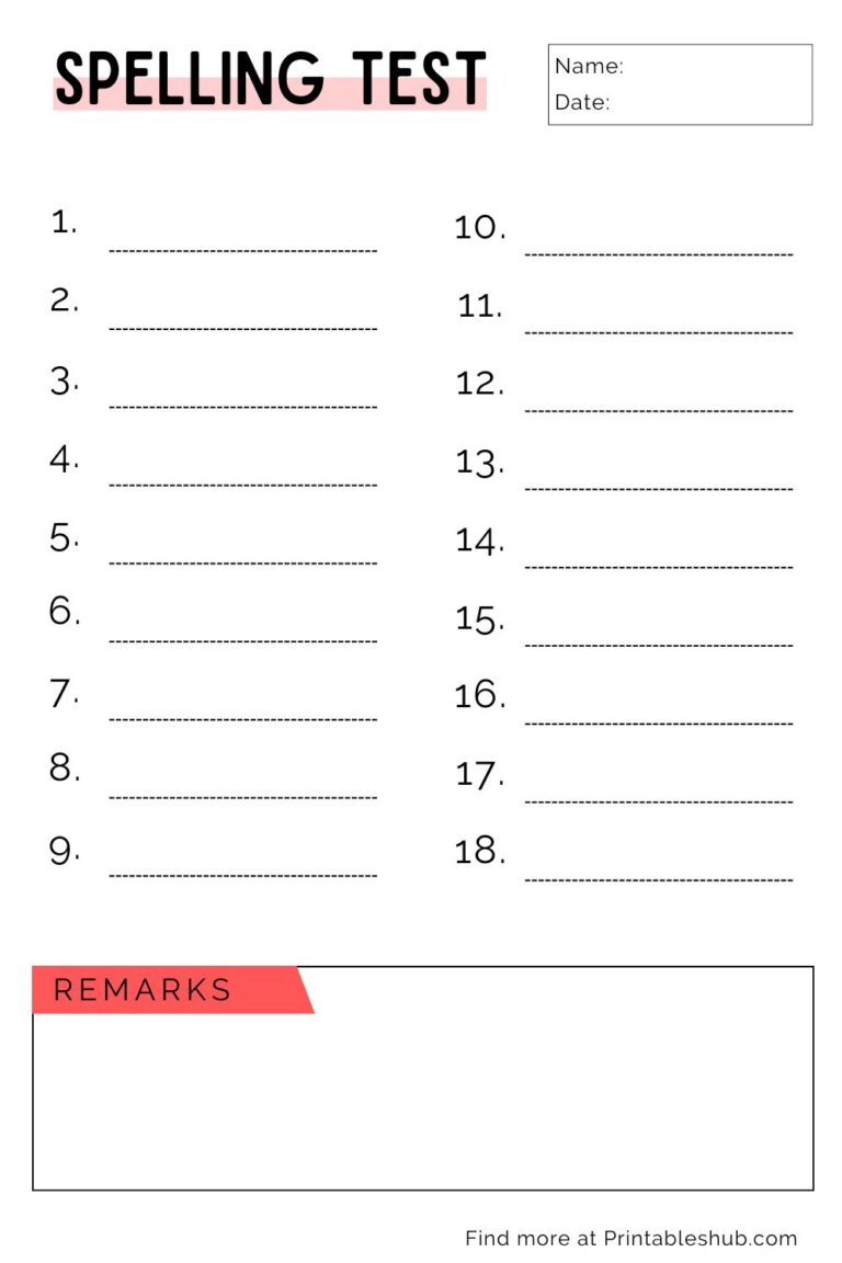 Blank Spelling Test Templates {10,12,15,18, 20,25 words} [PDF Included ...