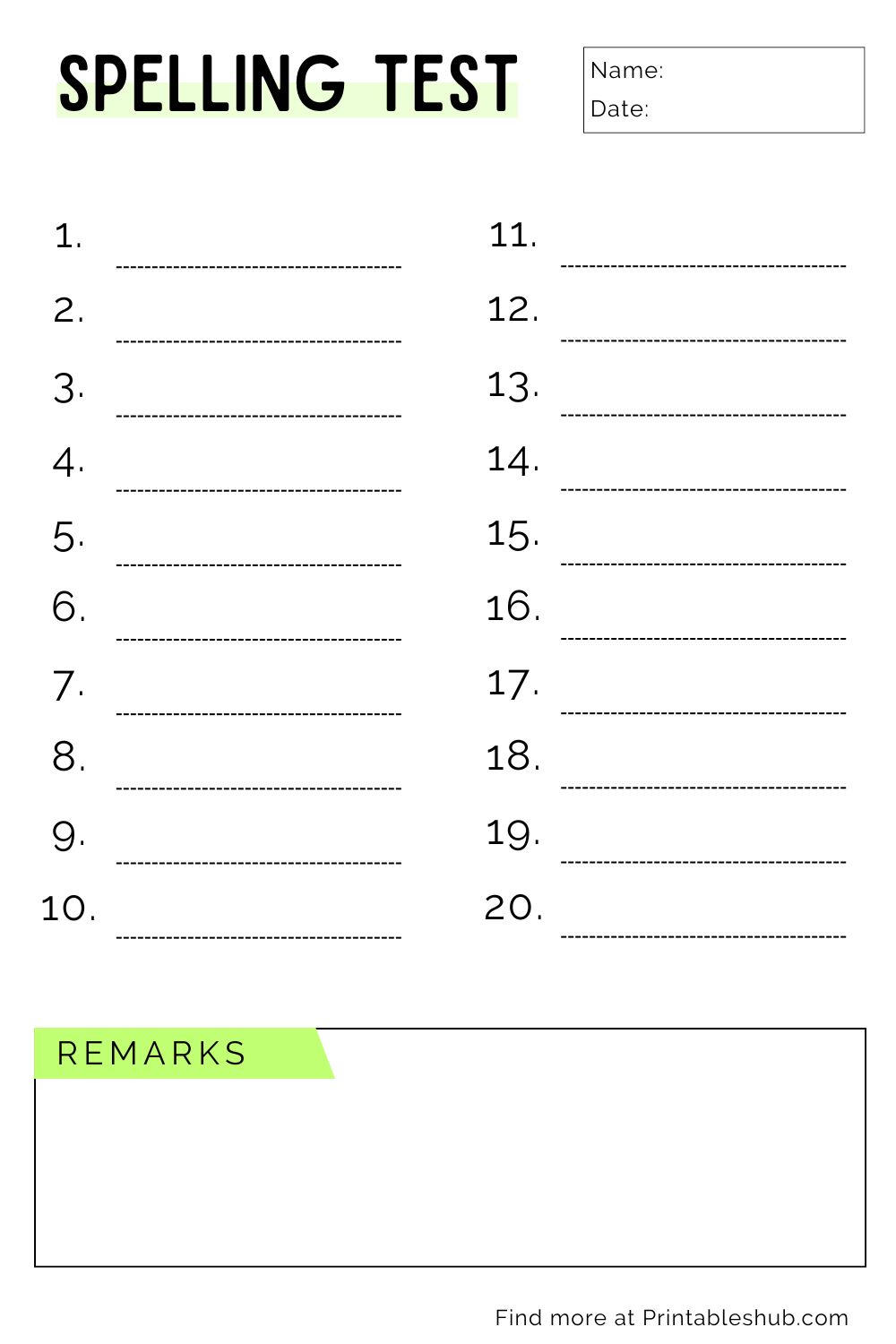 Blank Spelling Test Templates {10,12,15,18, 20,25 words} [PDF Included ...